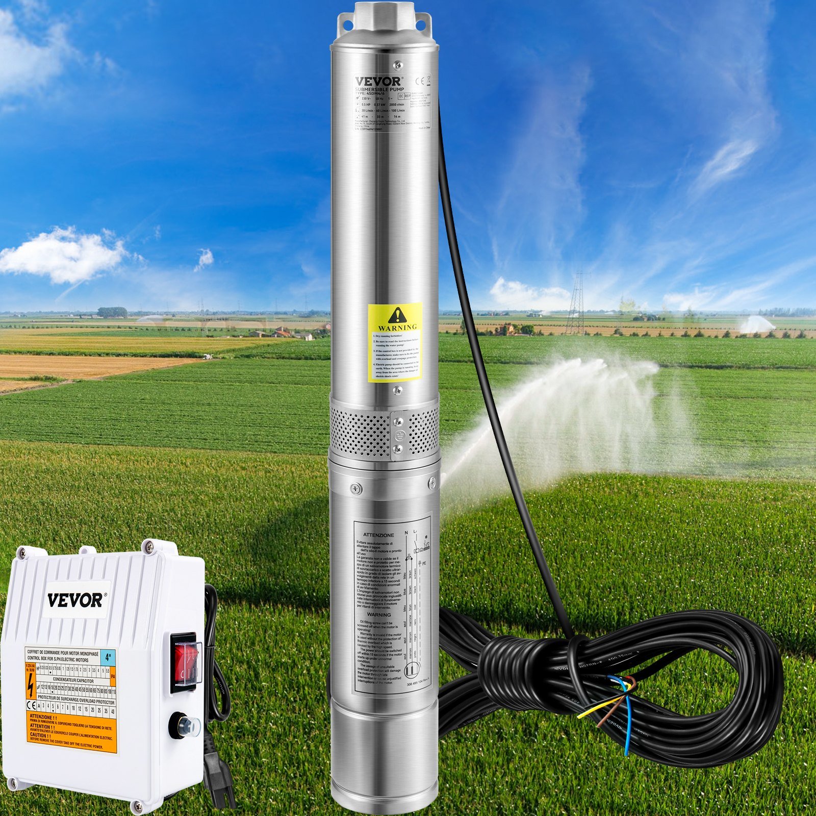 Deep Well Submersible Pump, 3HP 230V/60Hz, 37GPM 640 Ft Head, With 33 ...